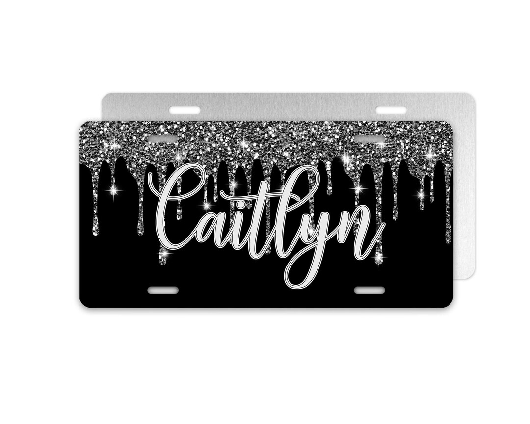 Personalized Faux Glitter Drip License Plate - Black Aluminum Car Tag ...
