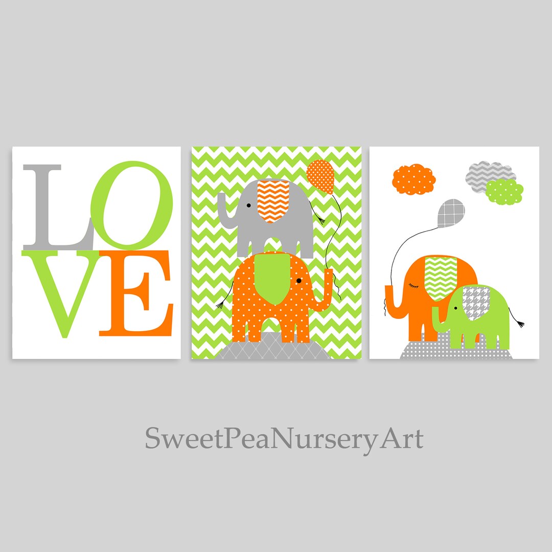 Baby Boy Elefant Kinderzimmer, grün grau orange, Elefant Kinderzimmer ...