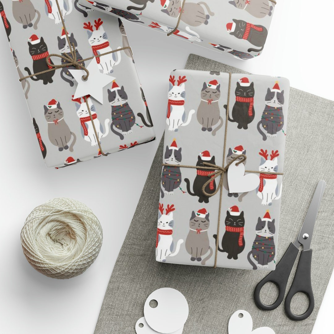 Cats Christmas Gift Wrap, Christmas Cats Wrapping Paper, Cat Gift Wrap ...