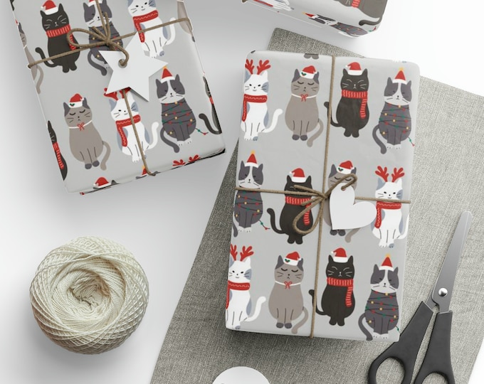Cat Christmas Wrapping Paper Santa Cat Christmas Gift Wrap Christmas ...