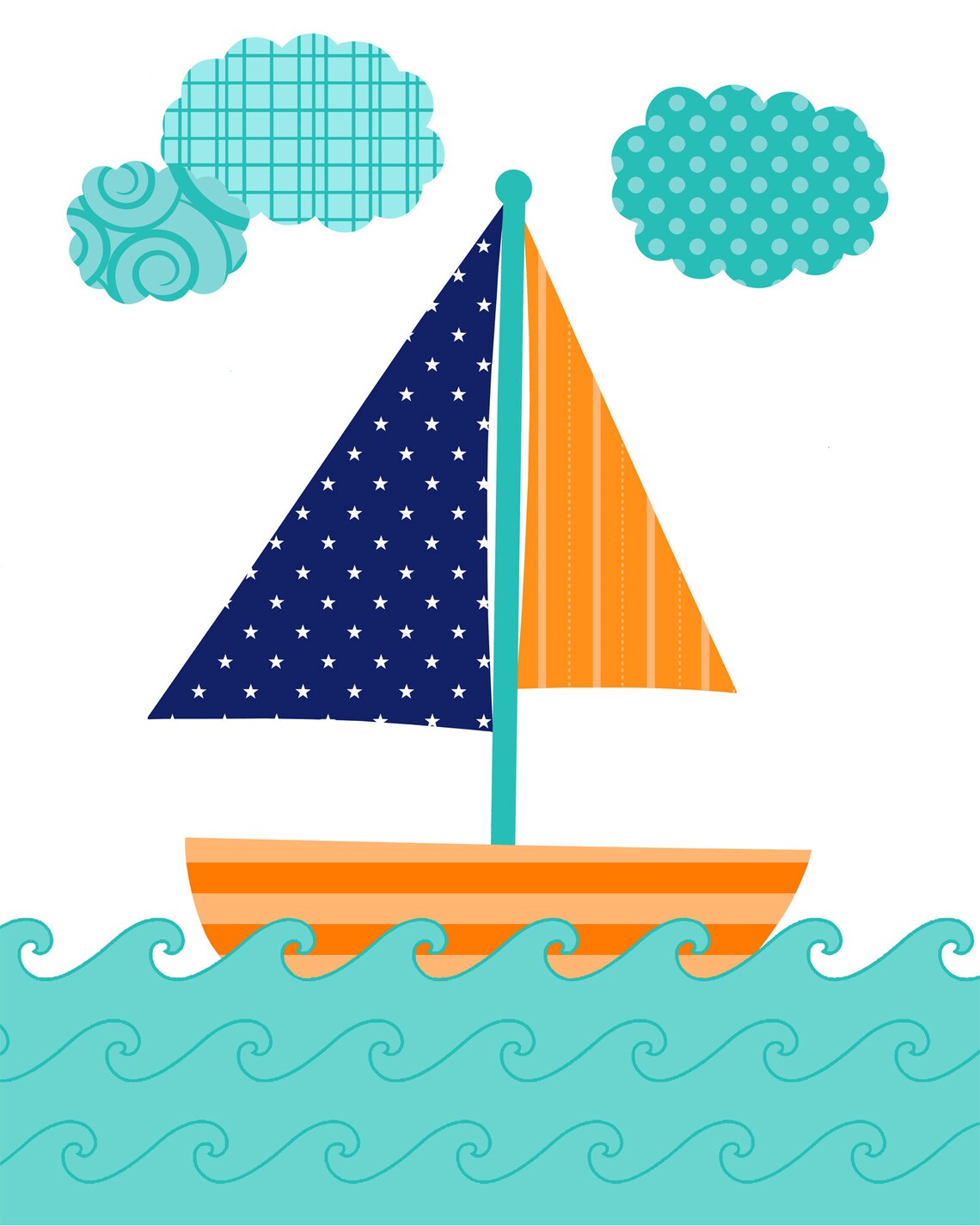 Aqua Orange Navy Nautical Nursery Decor Nursery Wall Art - Etsy