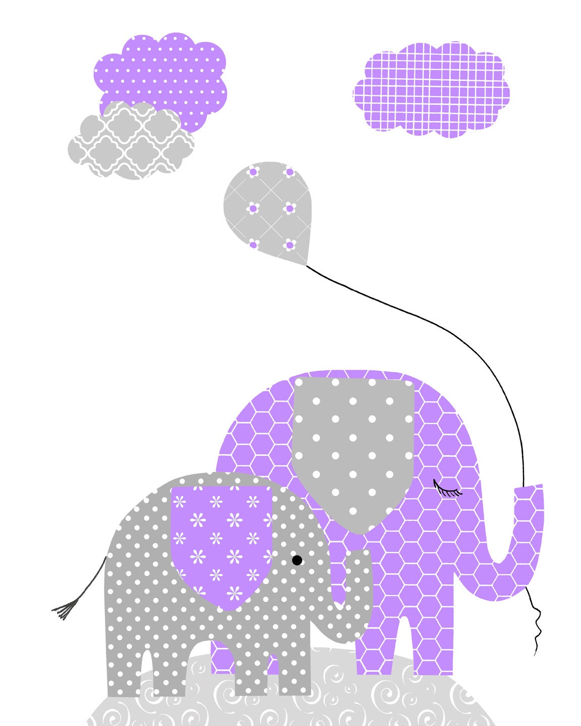Elephant Nursery Art Grey and Purple Baby Girl Room Decor | Etsy