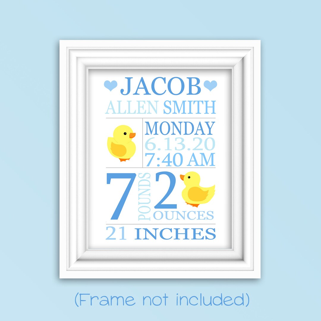 Duck Birth Stats Print, Birth Details Wall Art, Duckling Birth ...