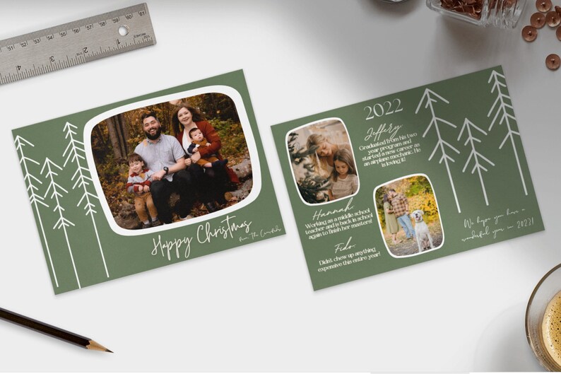 Editable Christmas Card! Pines in Forest Green, Landscape or Portrait ...