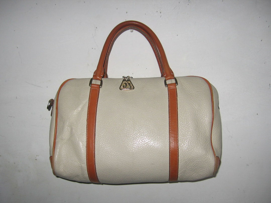 Vintage Delta Jones Beige Tan Gold Zipper Compartment Textured Leather ...