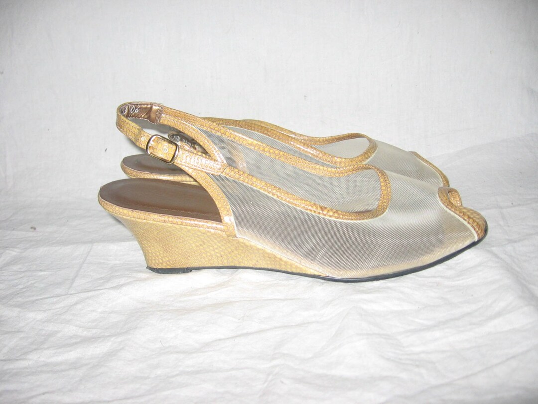 Vintage Magdesians USA Beige Reptile Print Leather Clear See Thru Mesh ...