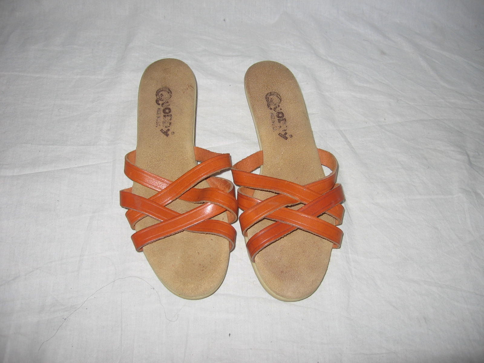 Vintage Quoddy Made in USA Tan Leather Beige Rubber Wedge High Heel ...