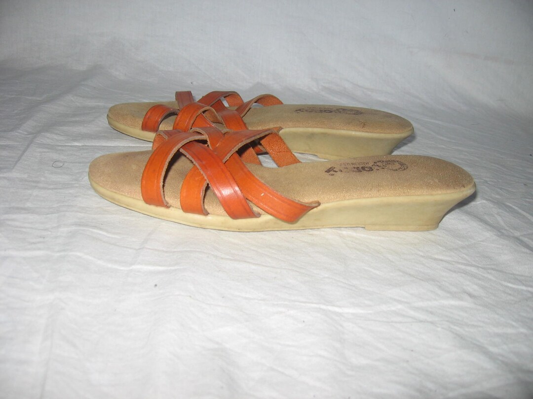 Vintage Quoddy Made in USA Tan Leather Beige Rubber Wedge High Heel ...