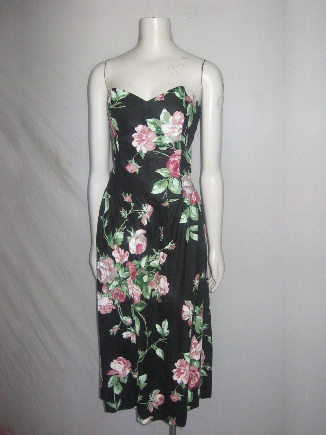 Vintage Linea Moda Made in USA Black Multicolor Floral Print Cotton ...