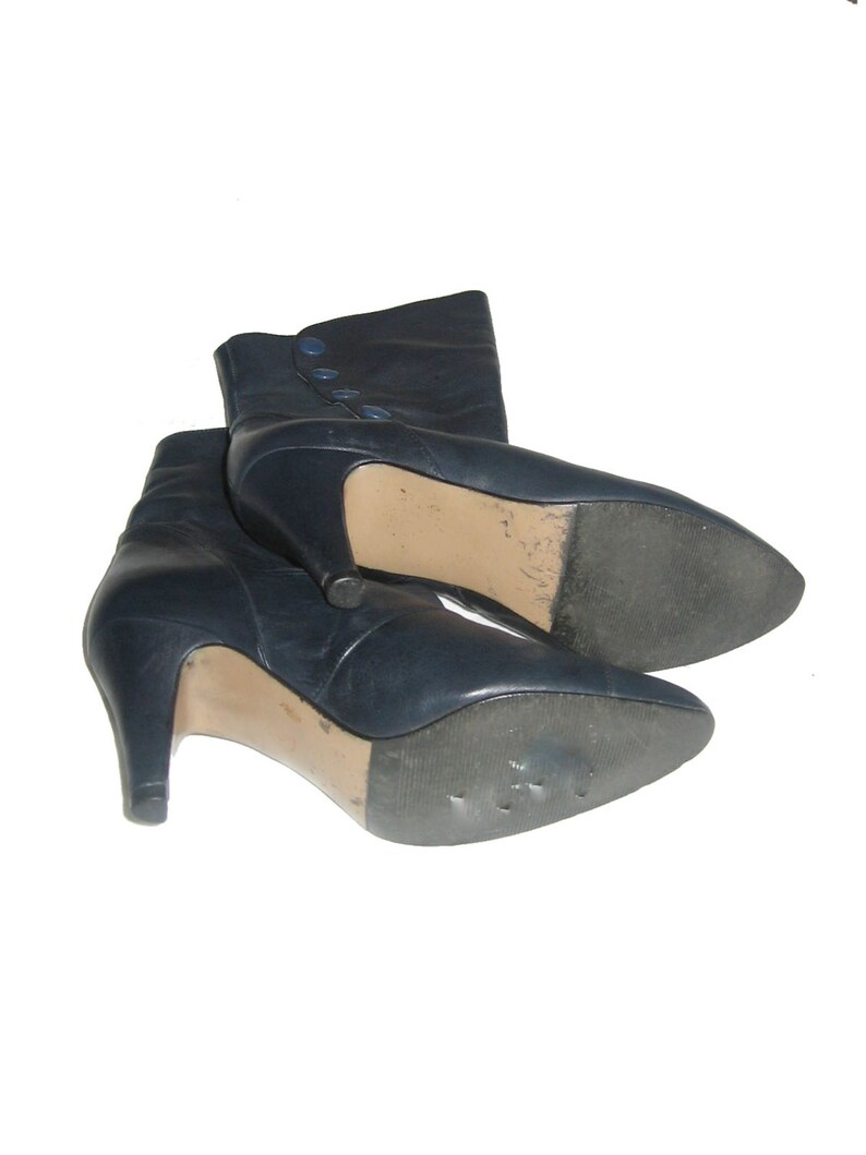 VTG Blue Above Ankle Hi Heel Side Snap Closure Hi Low Slant Pointy Toe ...