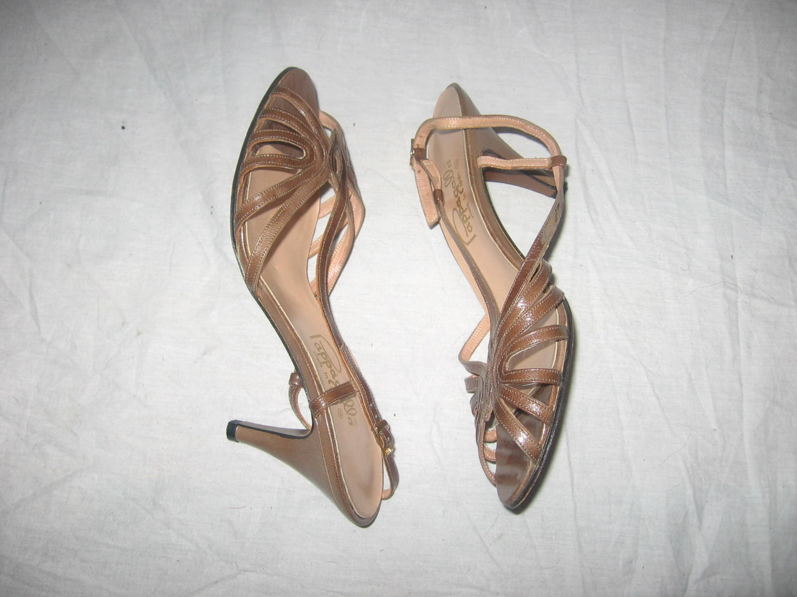 VTG Pappagallo Made in Spain Beige Strappy Buckled Ankle Strap Peep Toe ...