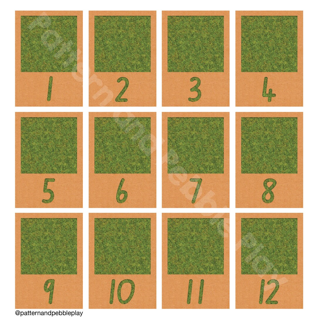 Plain Number Flashcards 1-12 With Grass and Cardboard for Maths ...