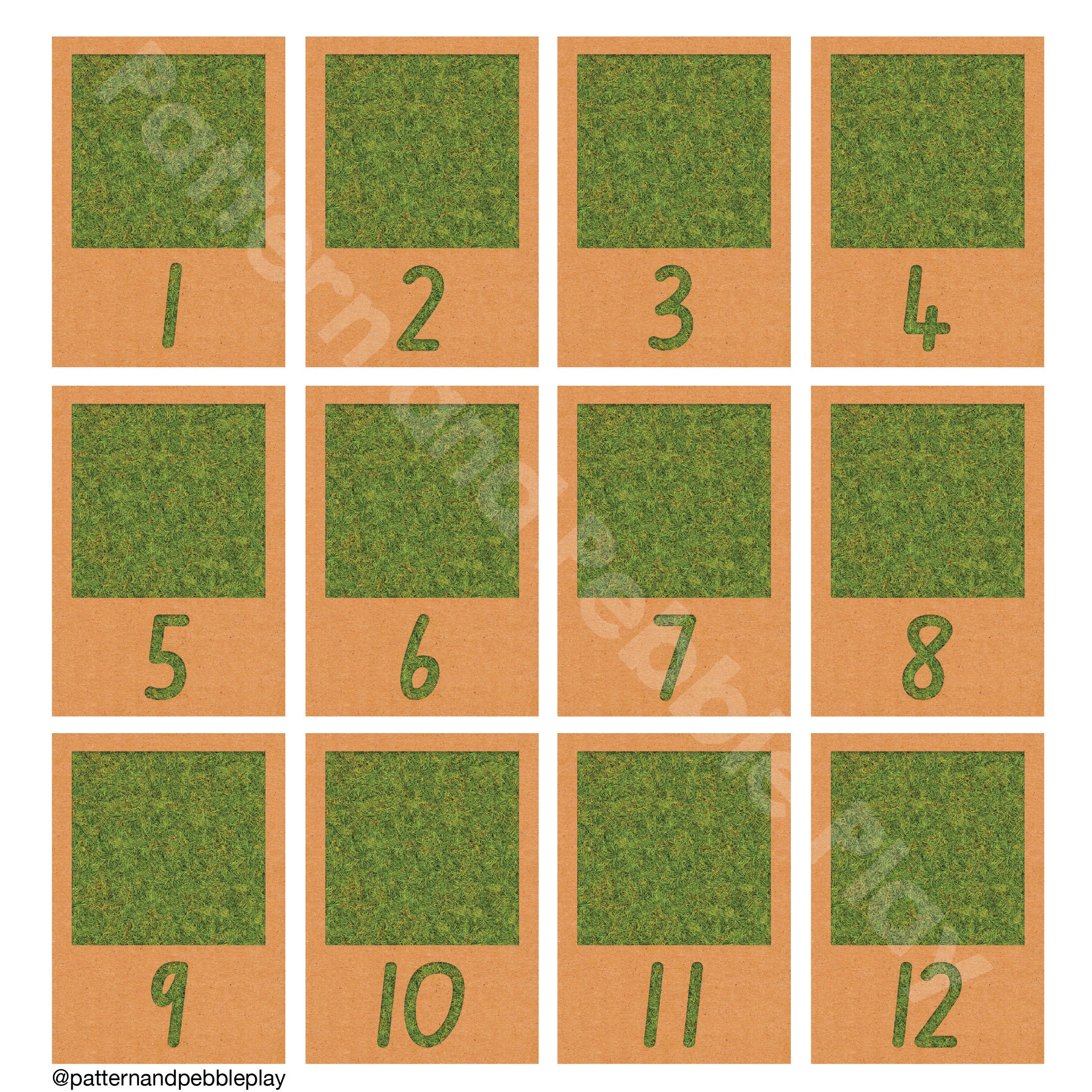 Plain Number Flashcards 1-12 With Grass and Cardboard for Maths ...