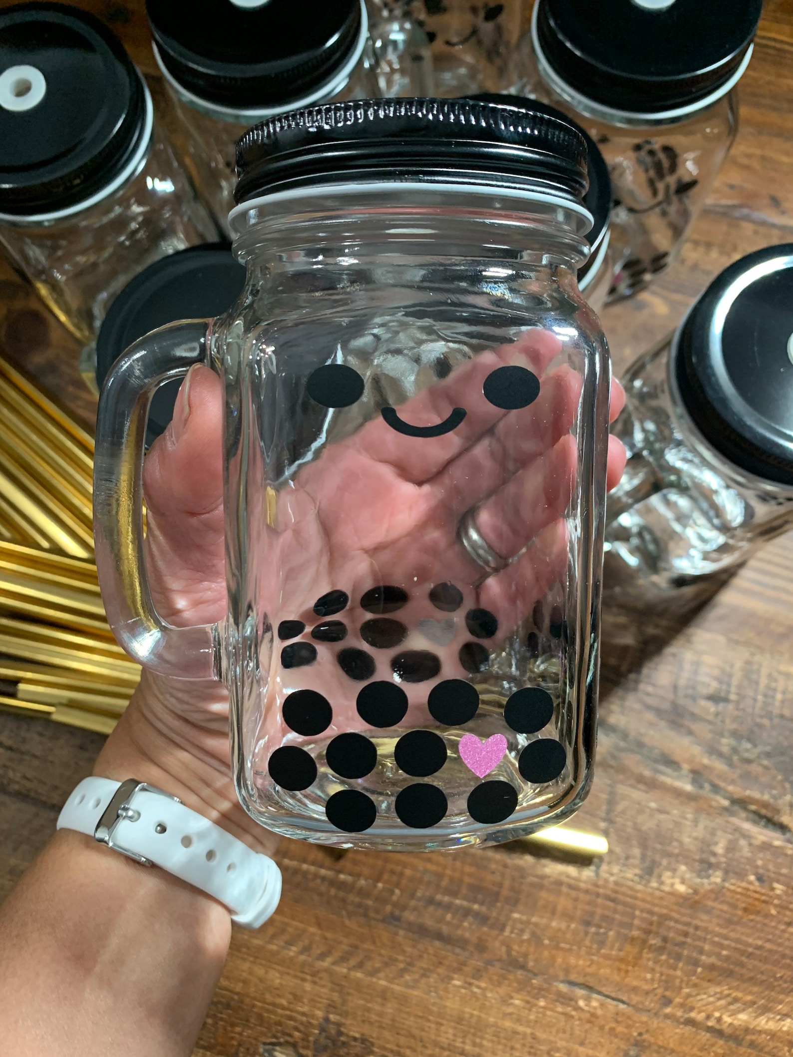 Personalized Boba Mug With Lid and Heart-shaped Straw. Bubble - Etsy