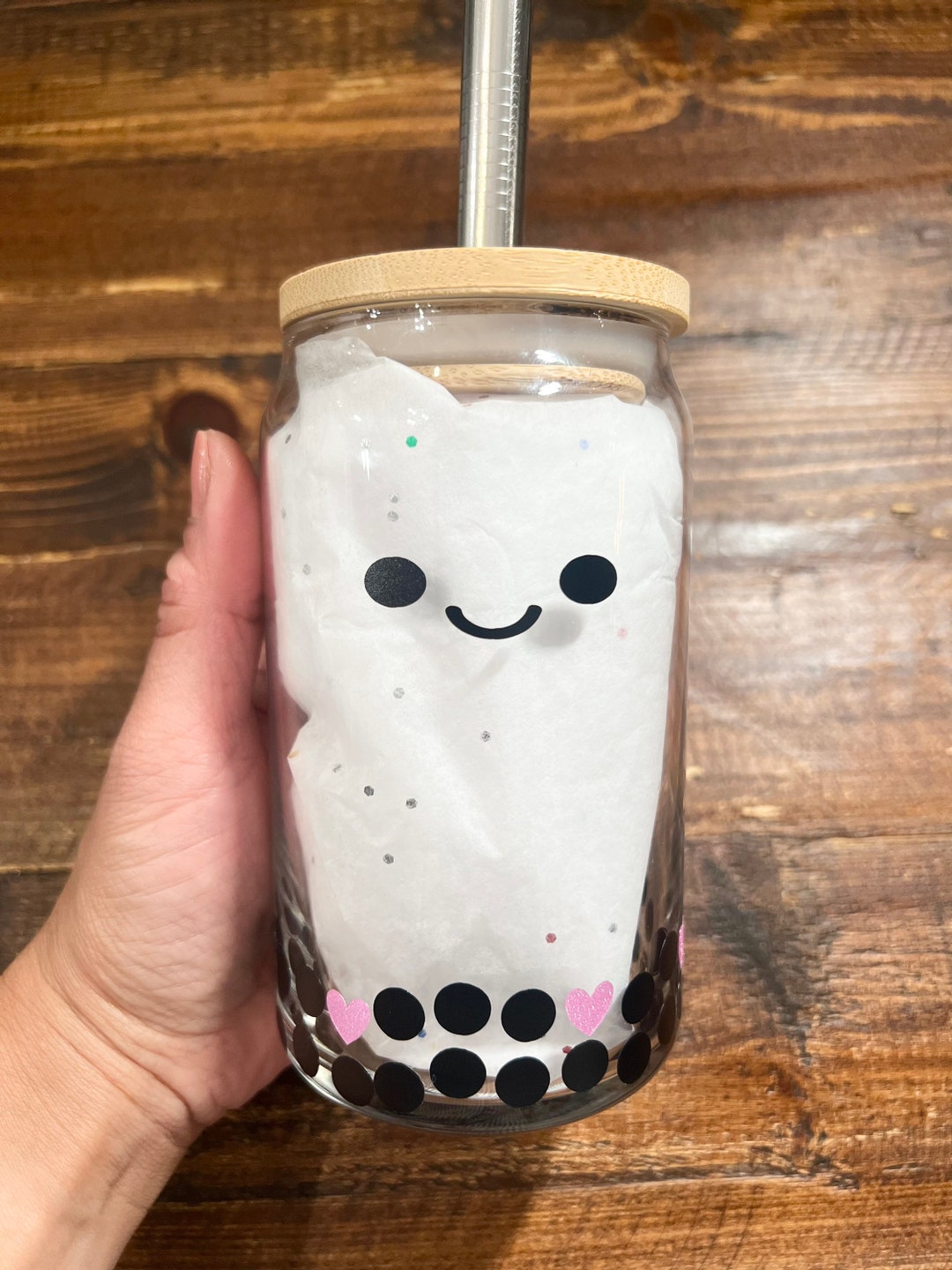 Personalized Boba Beer Can Mug W/ Bamboo Lid + Straw. Bubble Tea. Boba ...