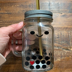 Personalized Boba Mug With Lid and Heart-shaped Straw. Bubble - Etsy