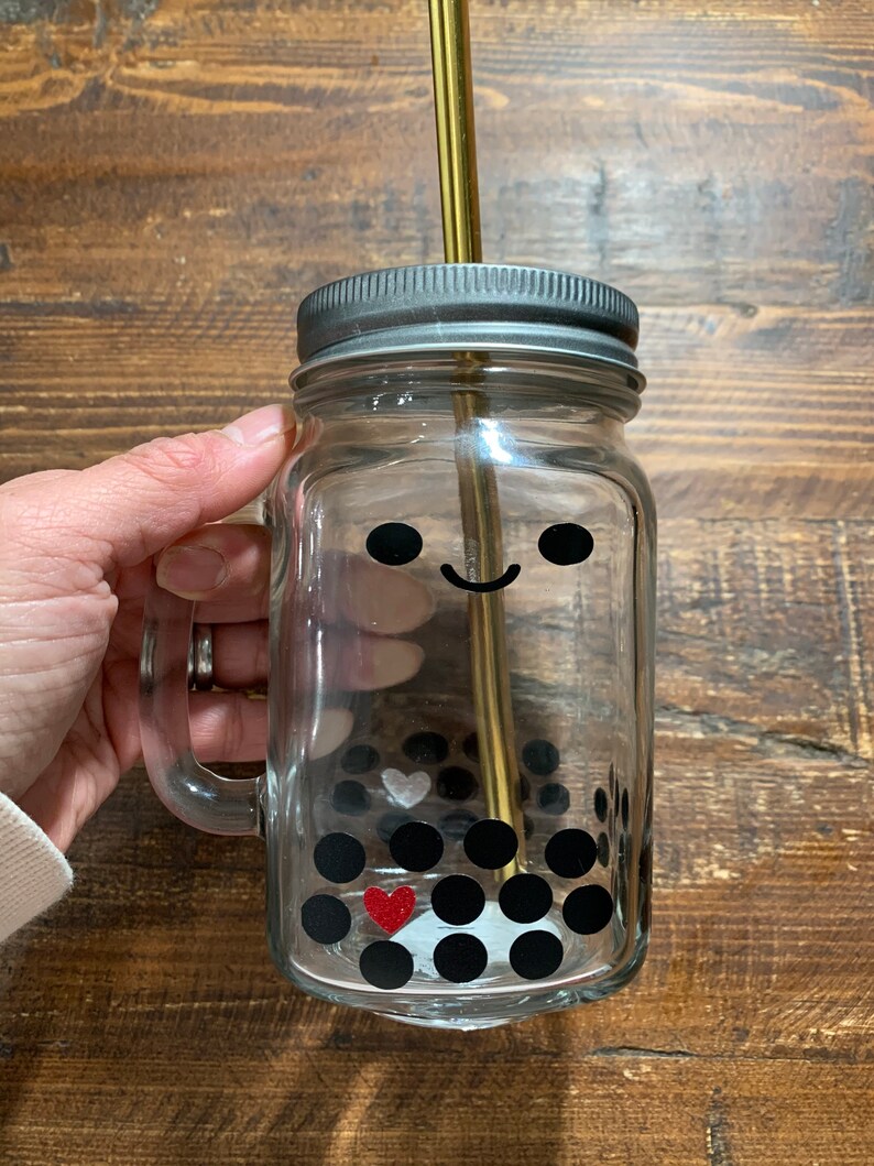 Personalized Boba Mug With Lid and Heart-shaped Straw. Bubble - Etsy