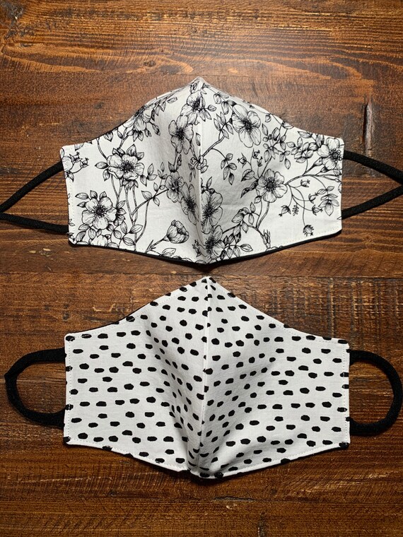 MULTIPLE PRINTS: Black and white face mask with filter | Etsy