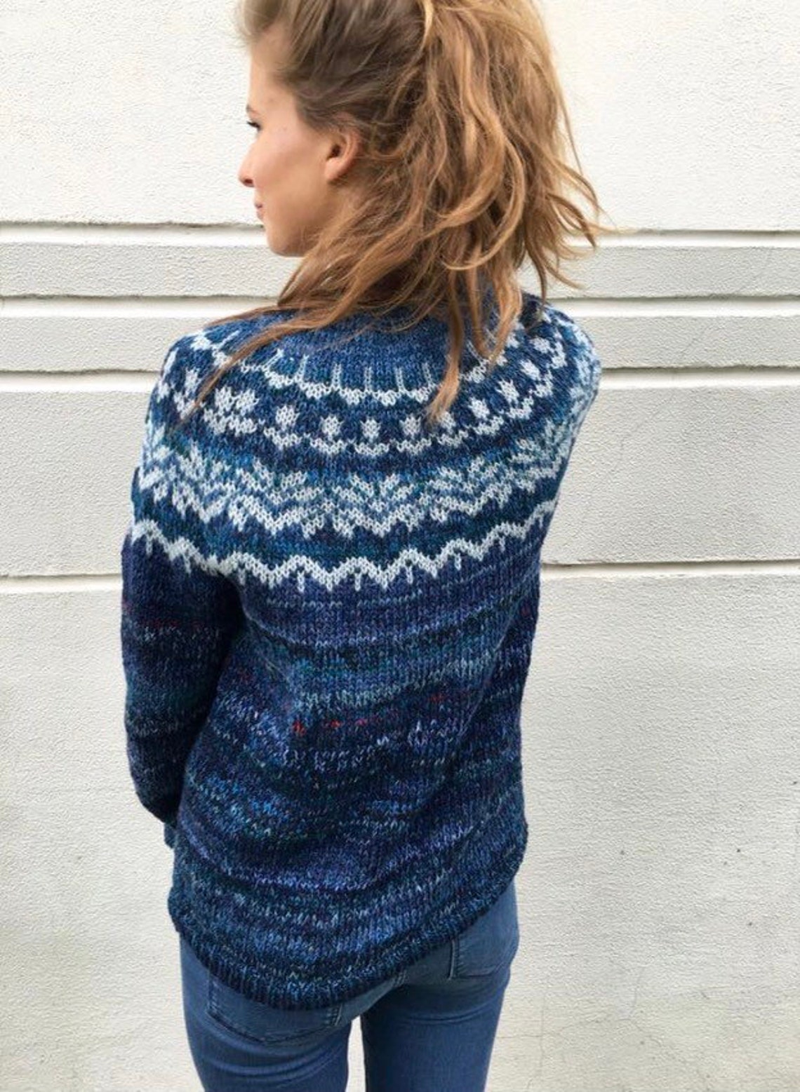 Merino Blue Fair Isle Sweater Icelandic Sweater Made to Order - Etsy