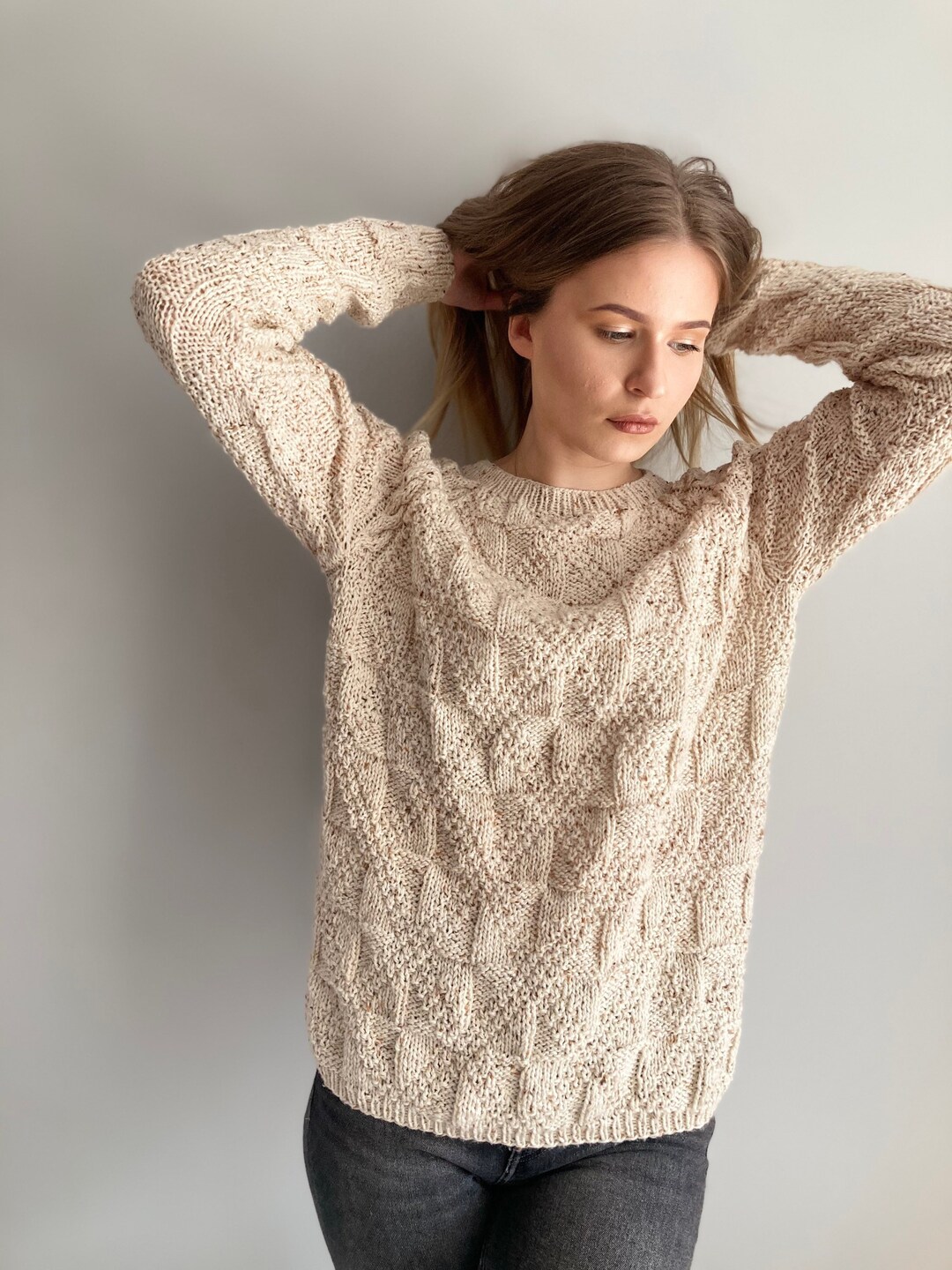 Made-to-order White Tweed Wool Sweater: Hand-knitted Mohair Blend - Etsy