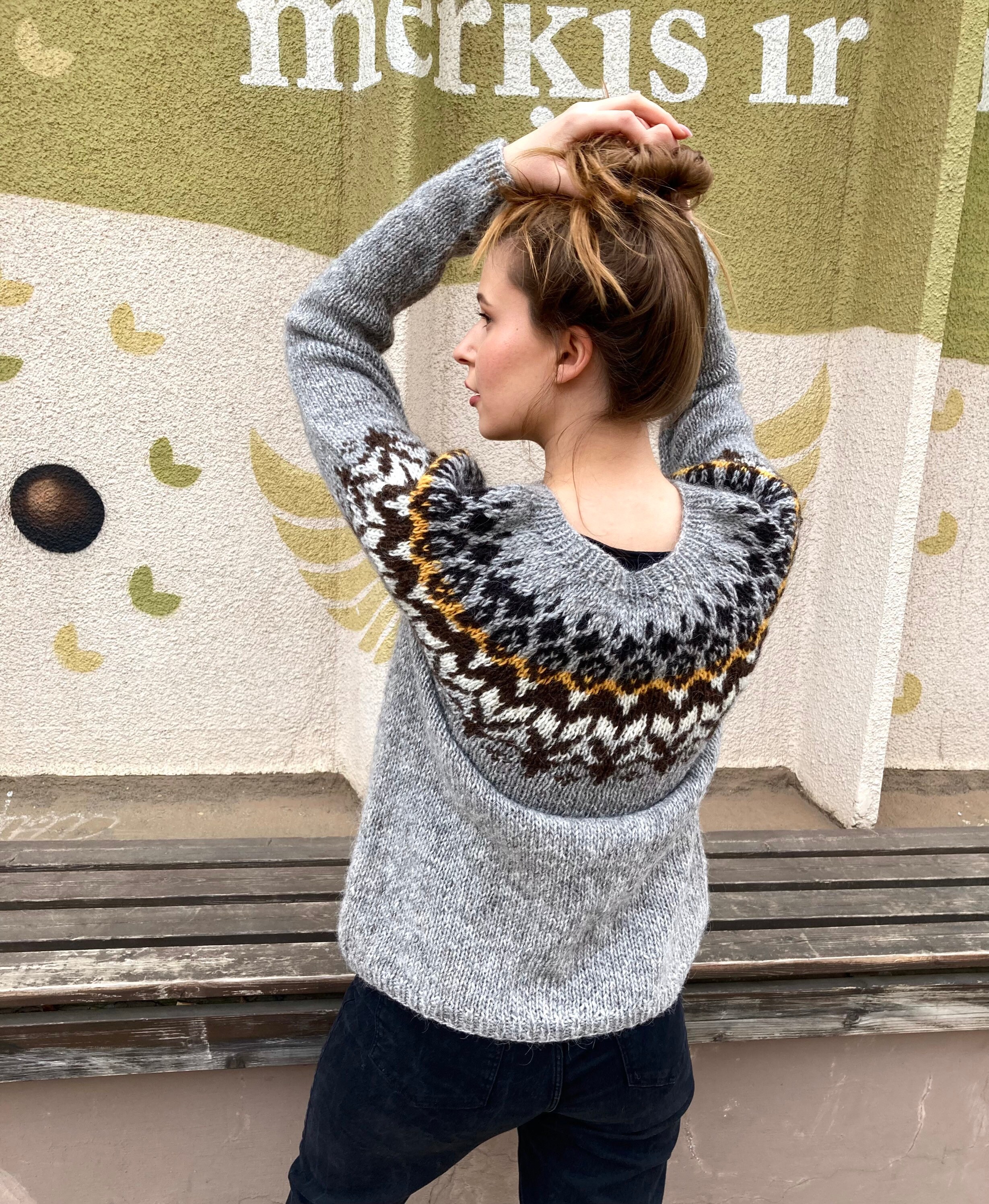 Hand Knitted Lettlopi Wool Sweater: Grey Icelandic Pattern, Size L - Etsy