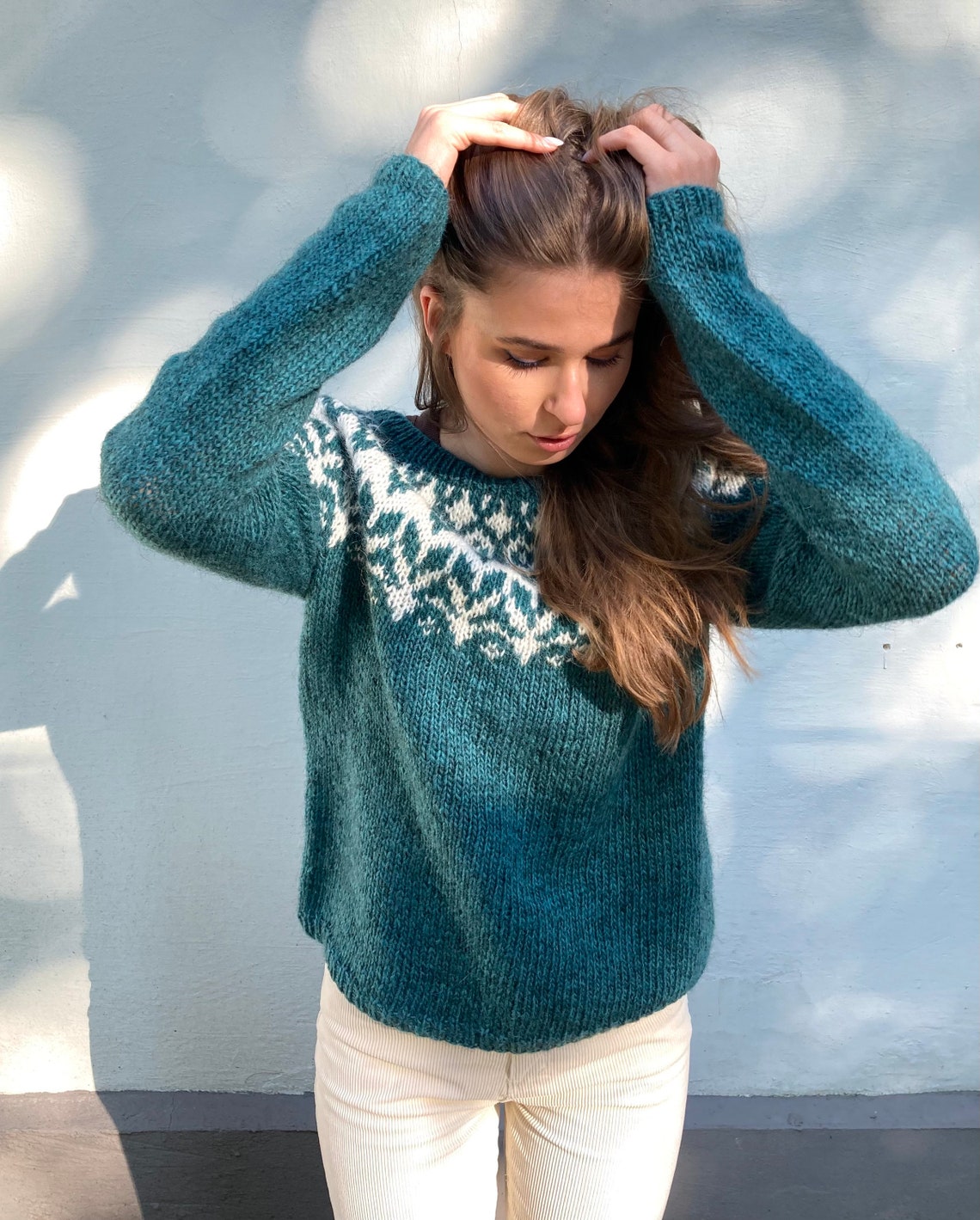 Made to Order Emerald Green Sweater With White Icelandic - Etsy