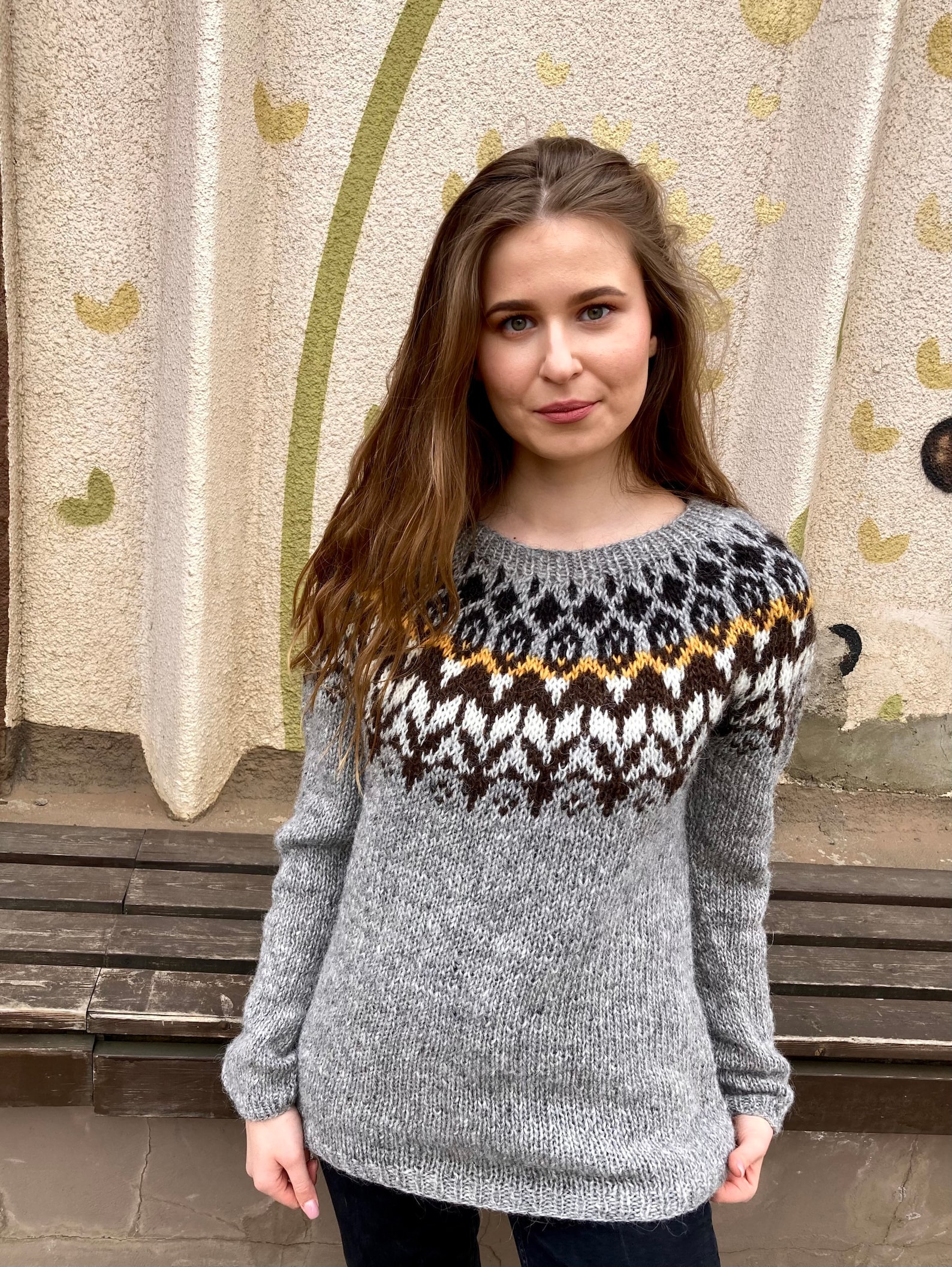 Hand Knitted Lettlopi Wool Sweater: Grey Icelandic Pattern, Size L - Etsy