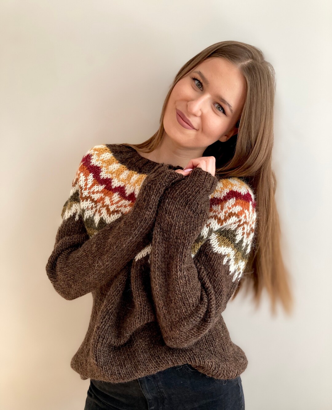Brown Lettlopi Sweater With Icelandic Pattern Made to Order - Etsy ...