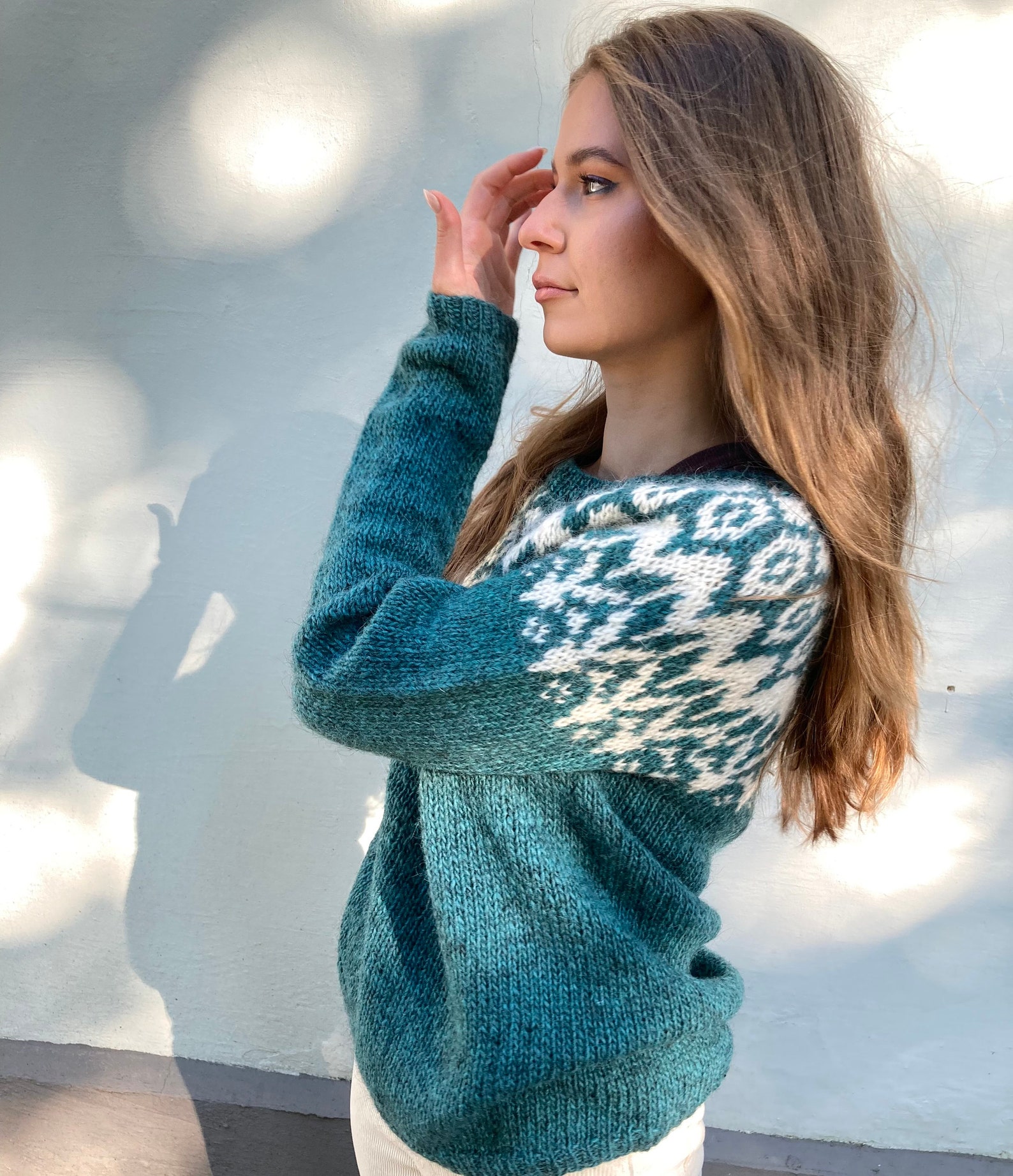 Made to Order Emerald Green Sweater With White Icelandic - Etsy