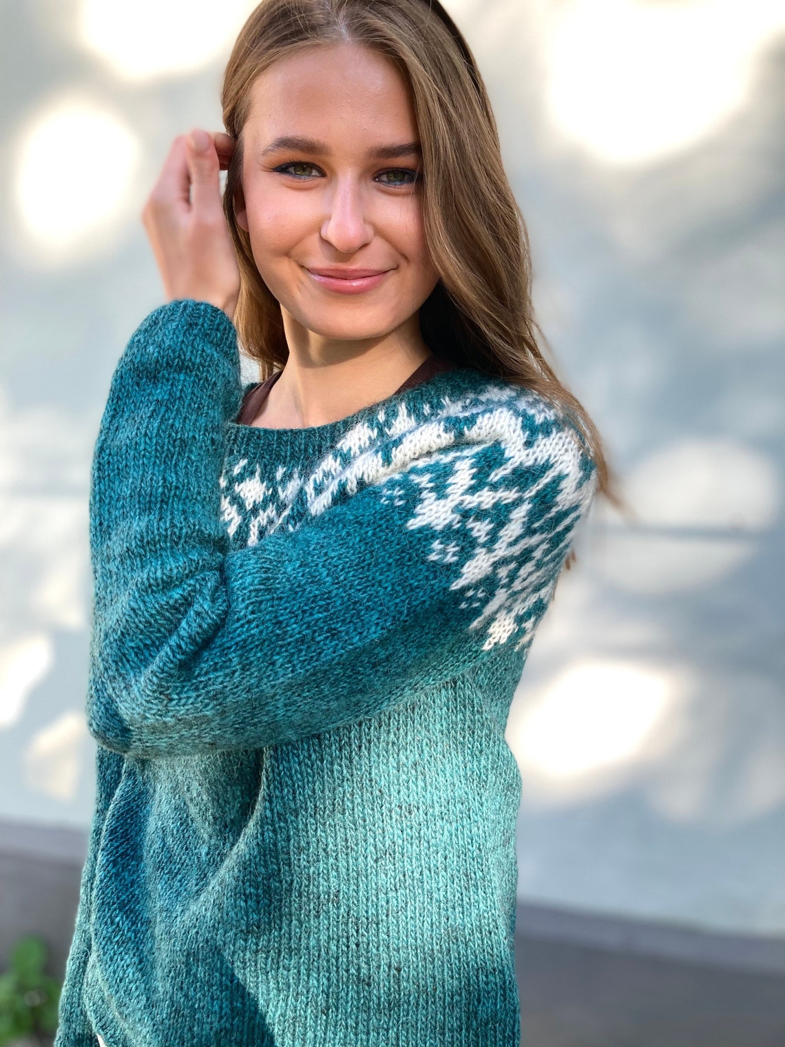 Made to Order Emerald Green Sweater With White Icelandic - Etsy