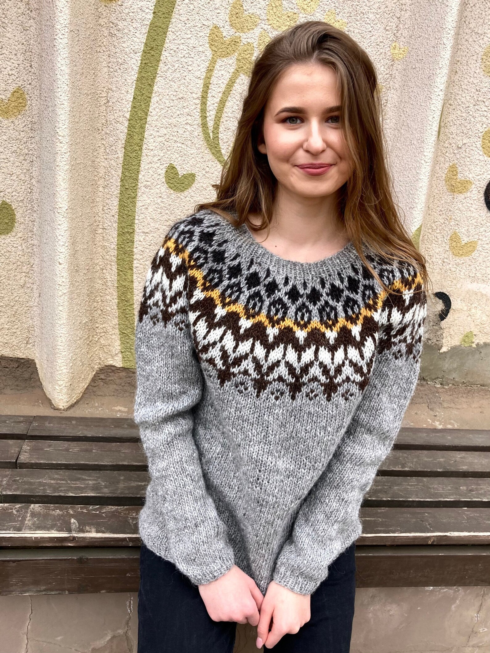 Hand Knitted Lettlopi Wool Sweater: Grey Icelandic Pattern, Size L - Etsy