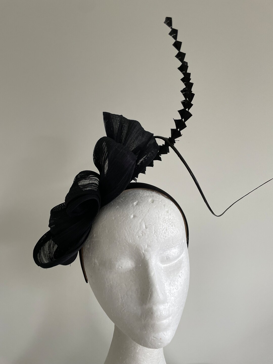 Black Loop Silk Abaca Fascinator With Feathers and Quill on a Headband ...