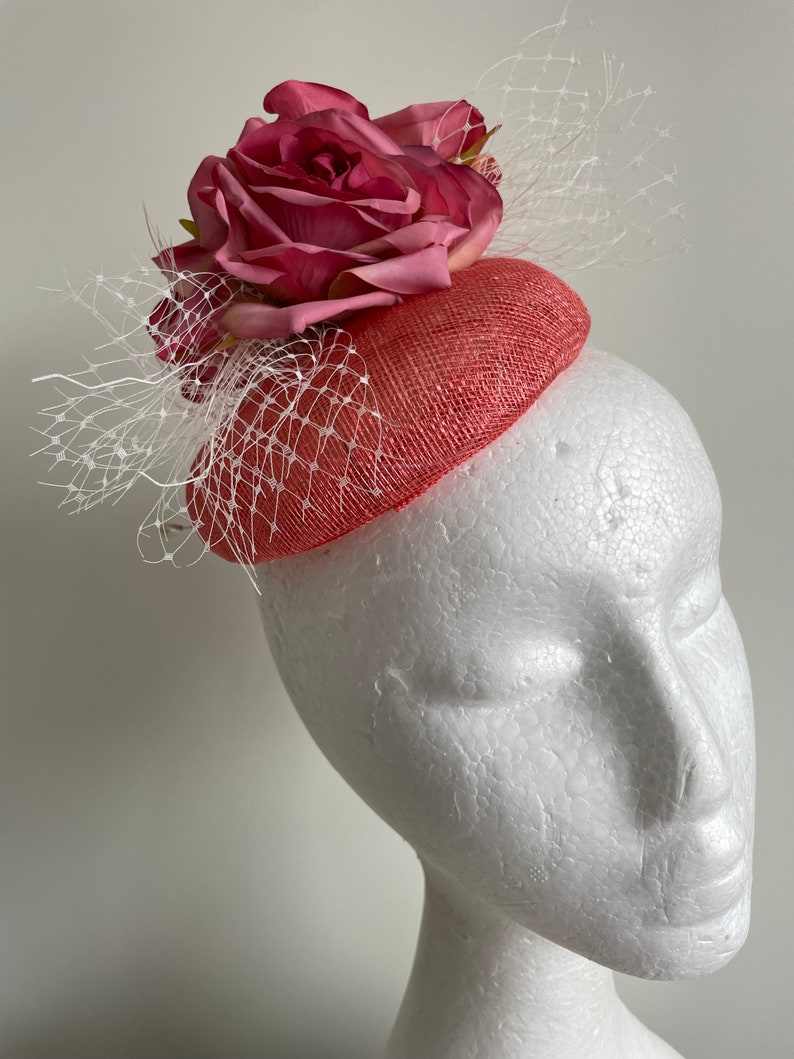 New Coral Fascinator With Flower and Cream Netting! - Etsy