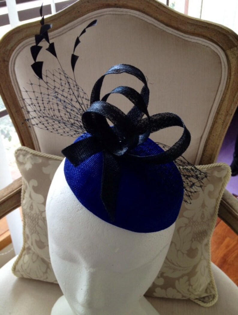 Beautiful Royal Blue Fascinator Base With Black Loops Netting - Etsy ...