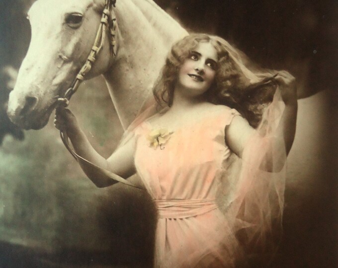 Antique Horse Postcard Mysterious White Animal Romantic, Flower, Henny ...