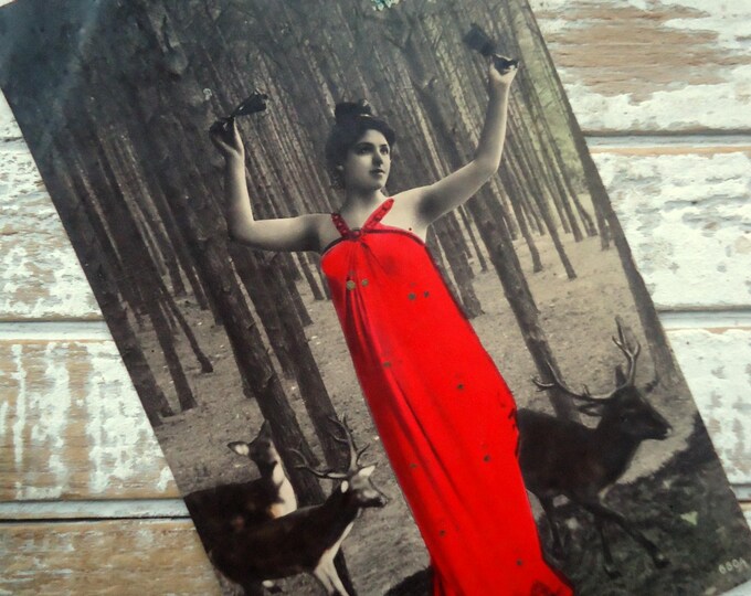 Antique Wood Nymph Postcard - Fairy Goddess Forest, Deer Mysterious ...