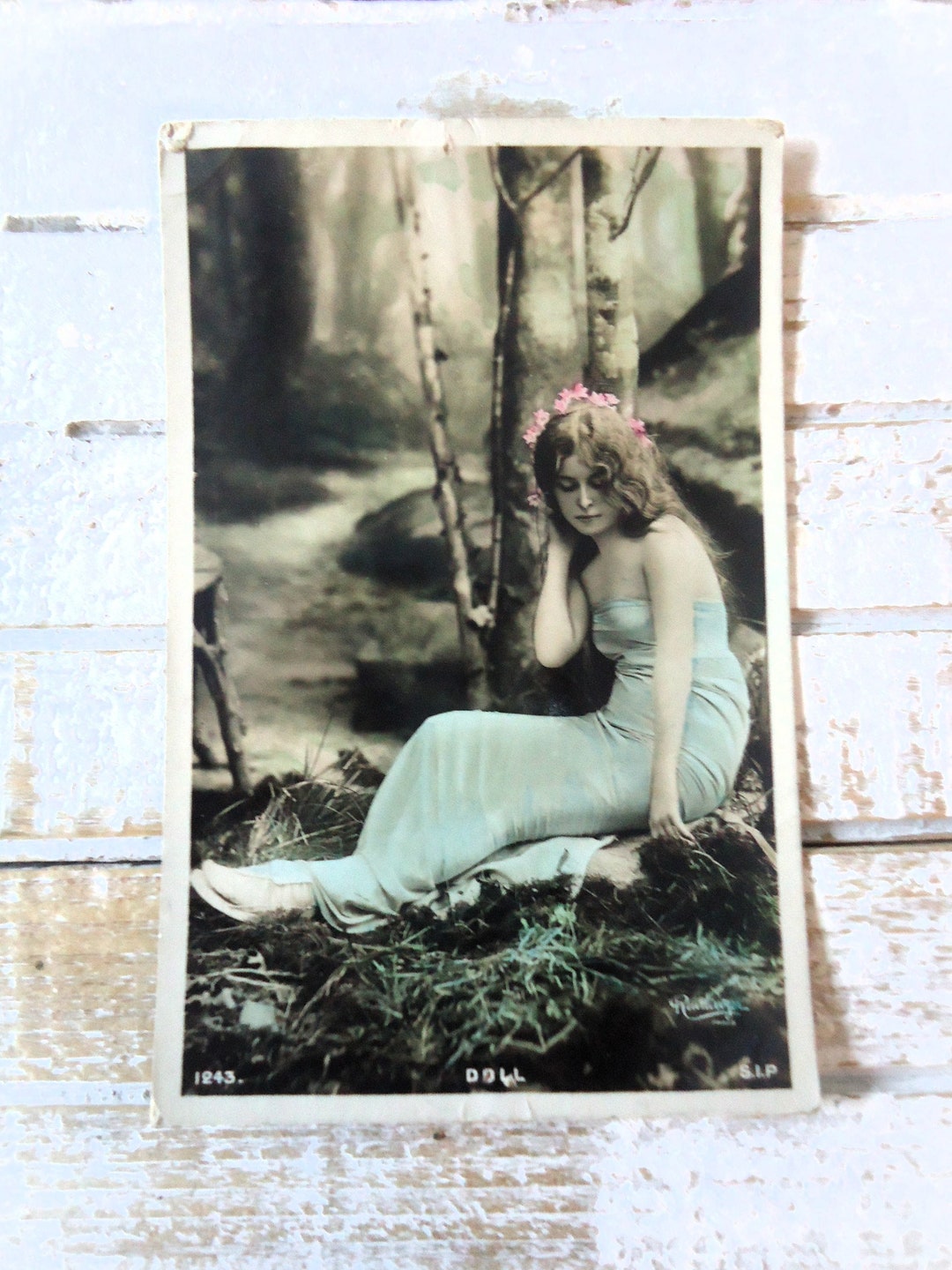 Wood Nymph Doll Postcard creases Artist Woman Girl, Forest Trees Long ...