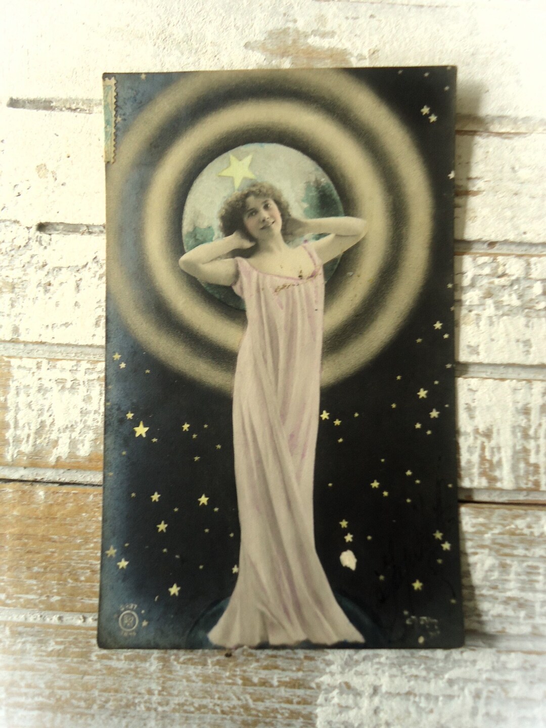 Antique Constellation Postcard Woman Stars Sky, Mother Earth Globe ...
