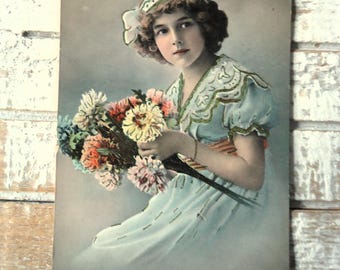 Grete Reinwald Postcard-crease Little Girl Child, Edwardian Famous Model, Hair Flowers, Veil ...
