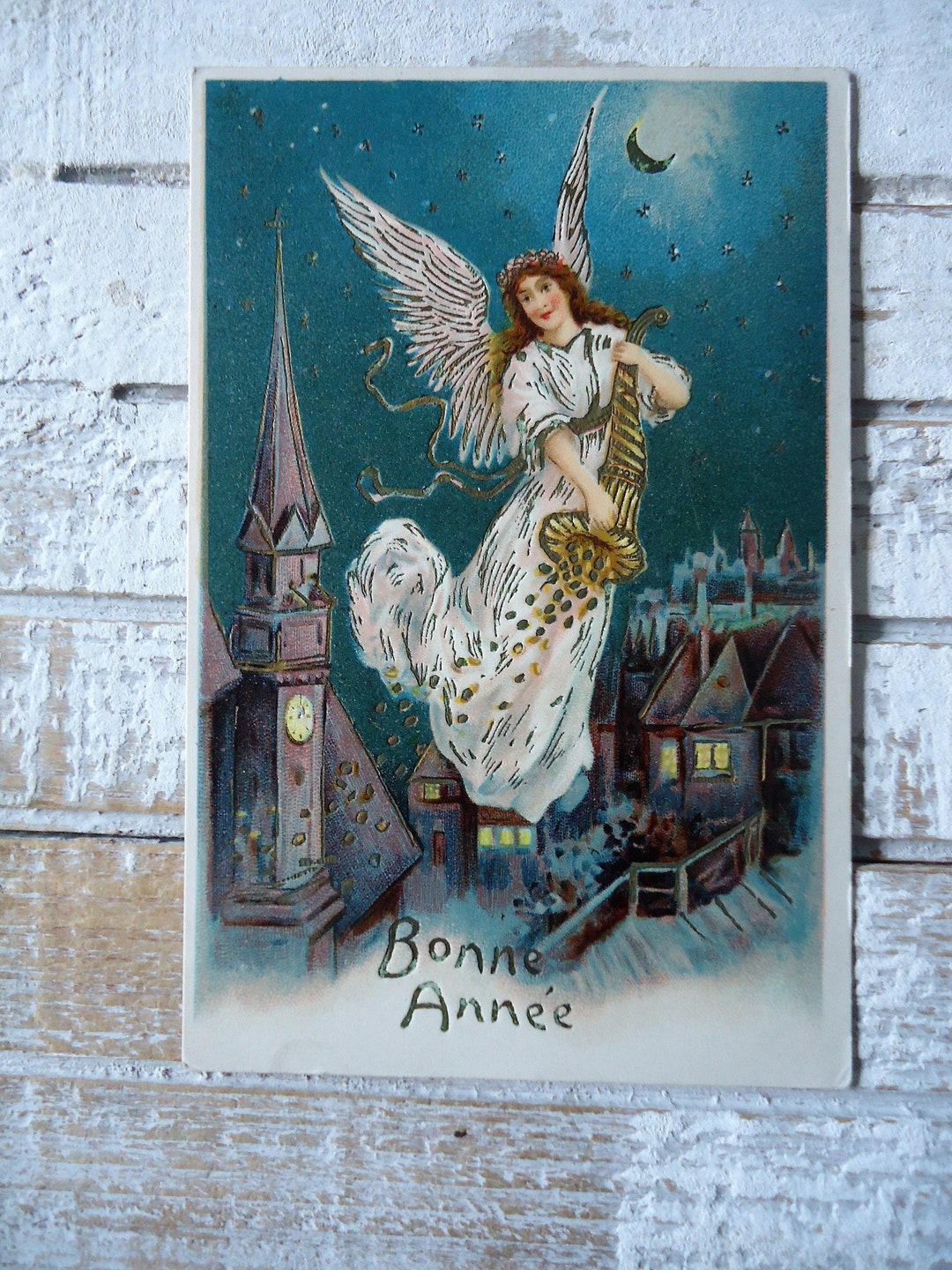 Antique Embossed Angel Postcard Drawing Relief Big Wings - Etsy
