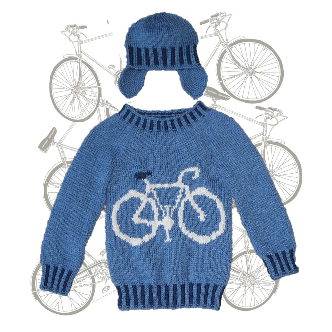 Children's Knitting Pattern With Bike 4-13 Years, Bike Sweater and Hat ...