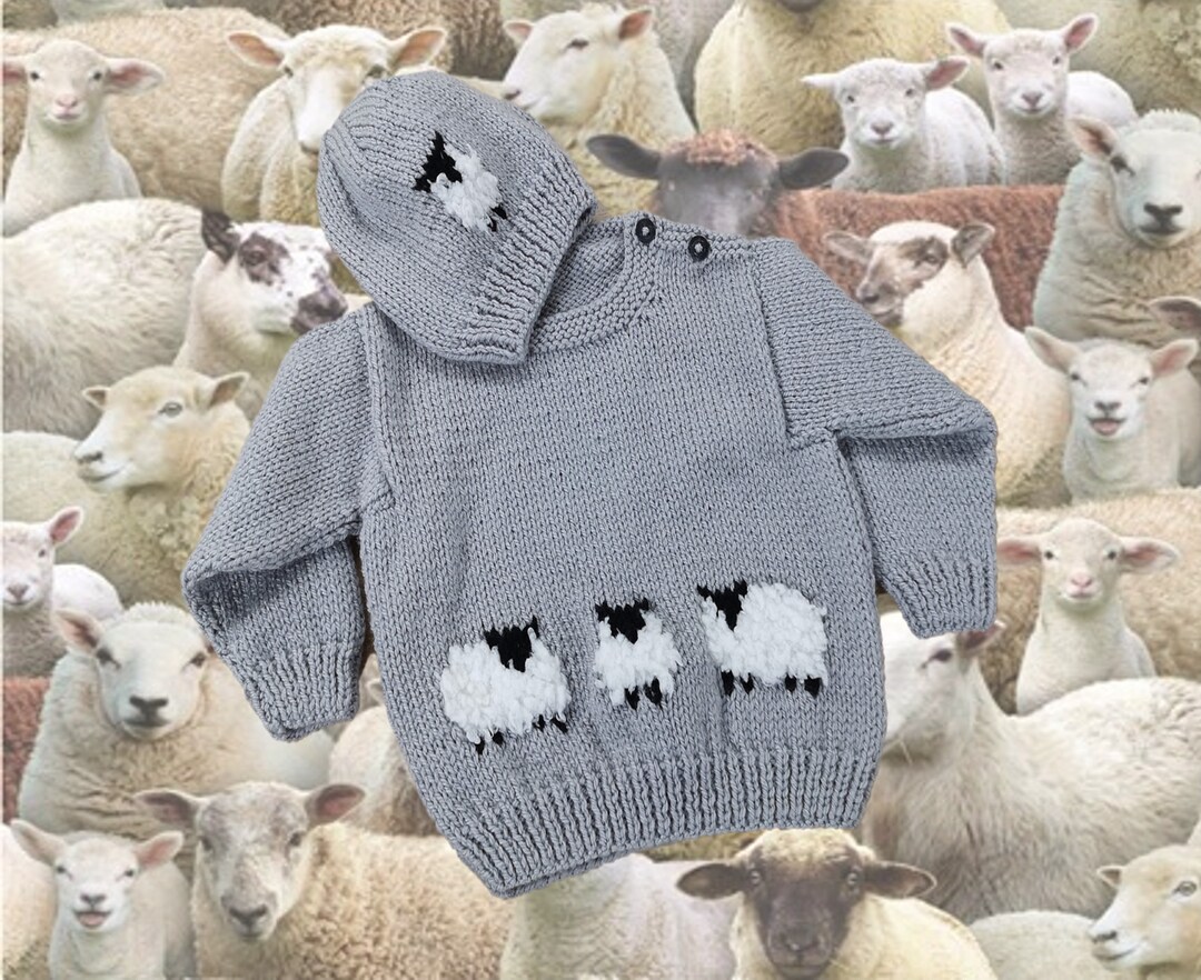 Knitting Pattern for Sheep Baby Sweater and Hat, Aran Worsted Jumper ...