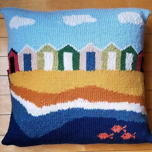 Knitting Pattern for Beach Huts Cushion, Pillow Knitting Pattern With ...