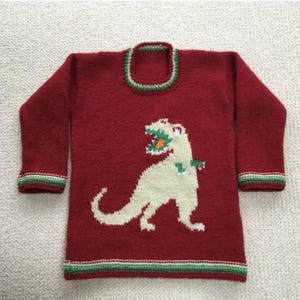 Dinosaur Sweater Knitting Pattern: T-rex Design, Child Sizes 2-7 Yrs ...