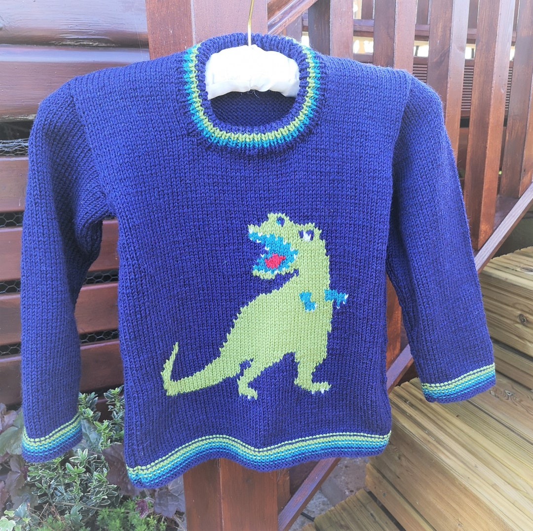 Knitting Pattern - Dinosaur Child's Sweater T-rex 2-7 Yrs ...
