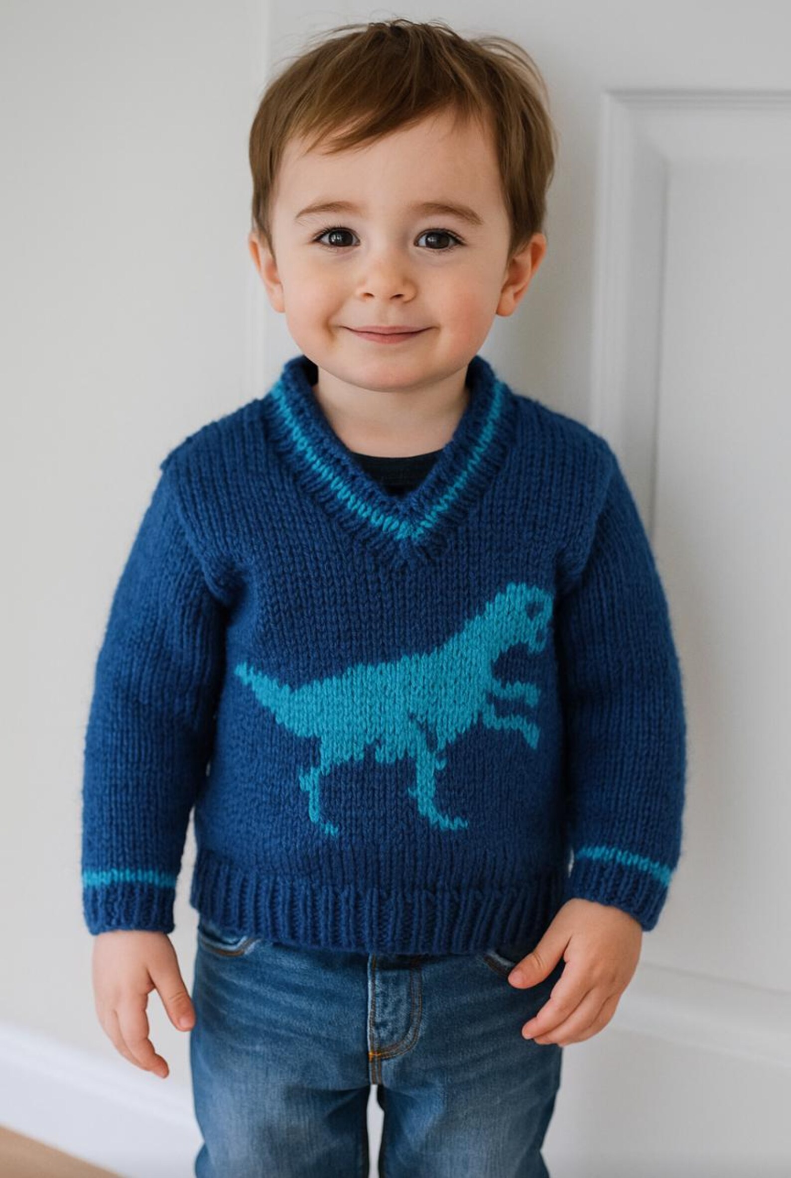 Dinosaur Sweater Knitting Pattern: V-neck 0.5 to 7 Years Top (PDF ...