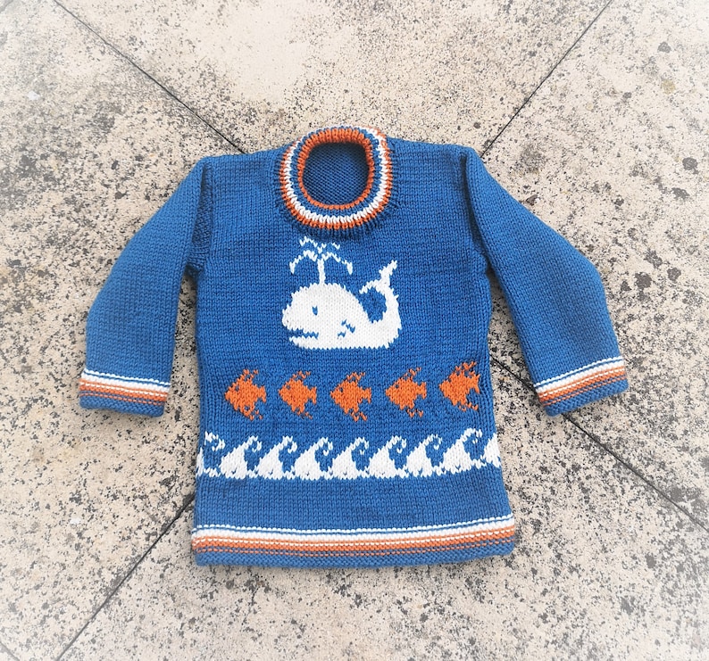 Whale & Fish Sweater Knitting Pattern, Ages 2-7, DK Yarn (digital ...