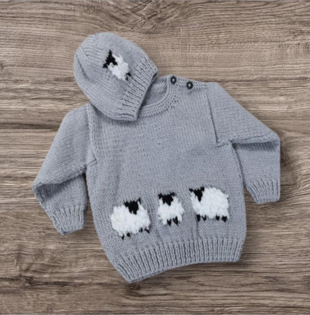 Sheep Sweater Knitting Pattern: Aran Jumper & Hat Set 0-2 Years (PDF ...