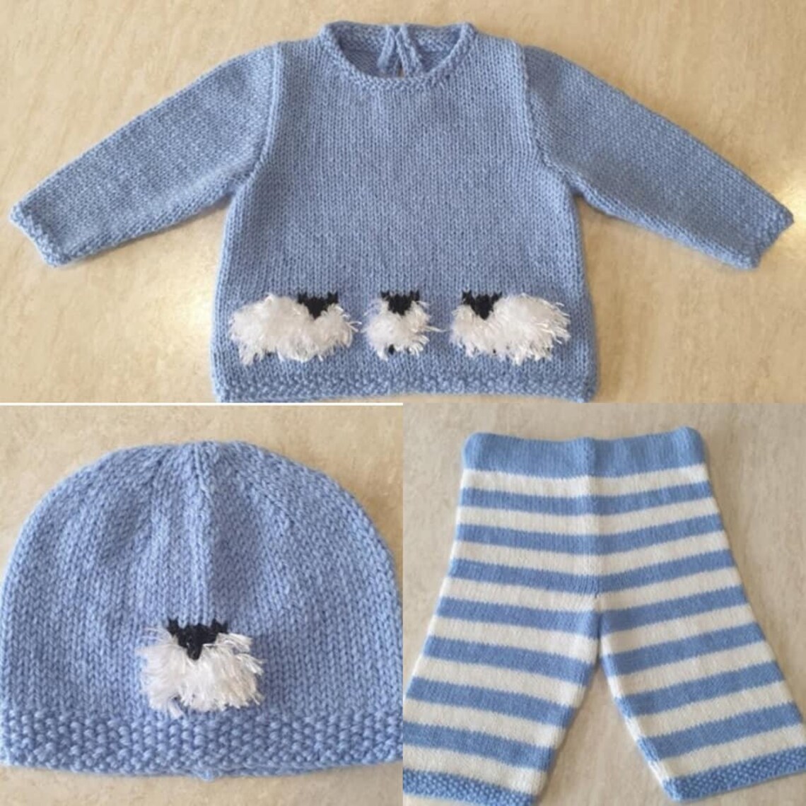 Sheep Knitting Pattern for Baby Sweater Trousers and Hat | Etsy UK