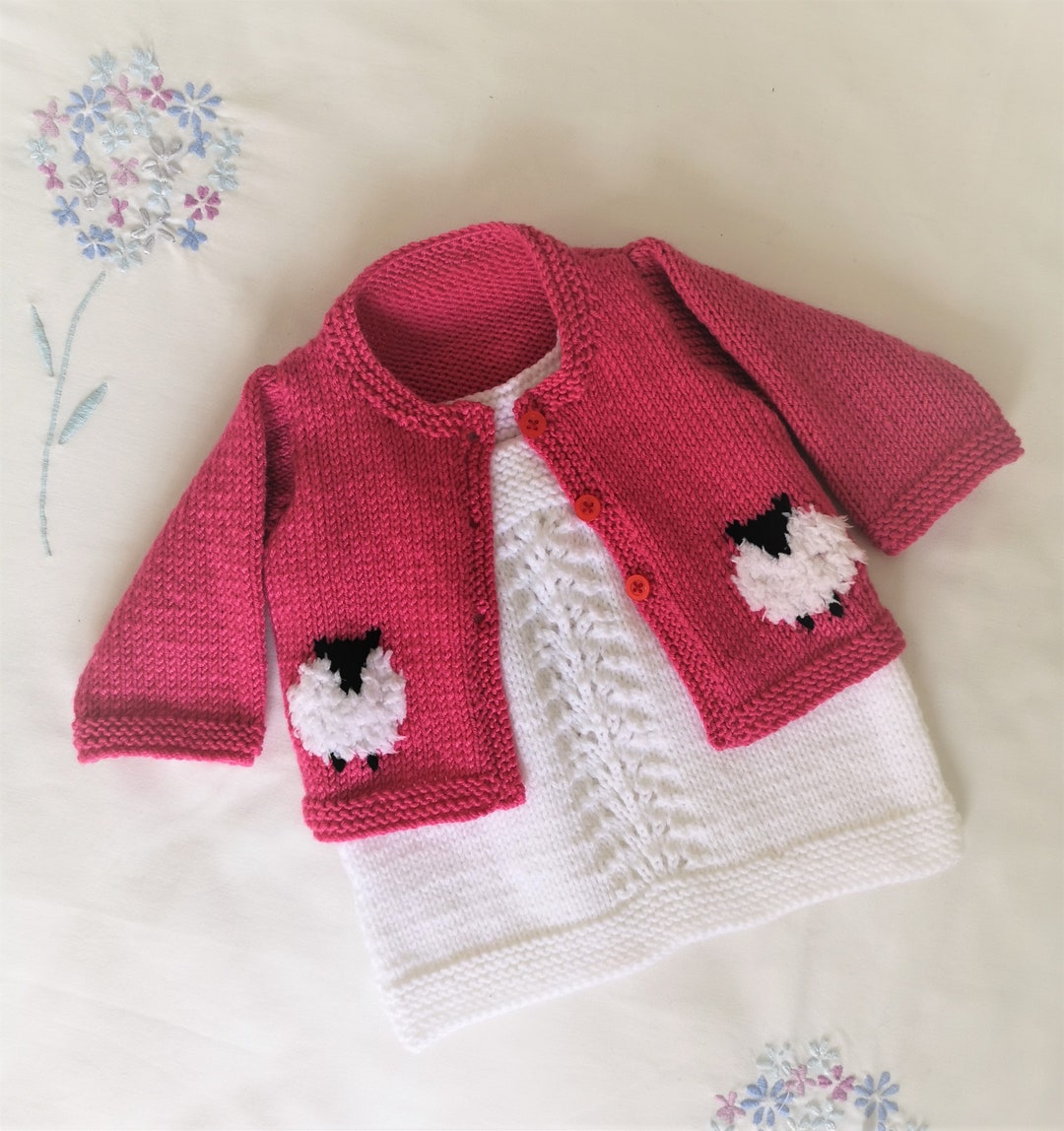 Knitting Pattern for Baby Sheep Cardigan and Dress 0-18 Months, Sheep ...